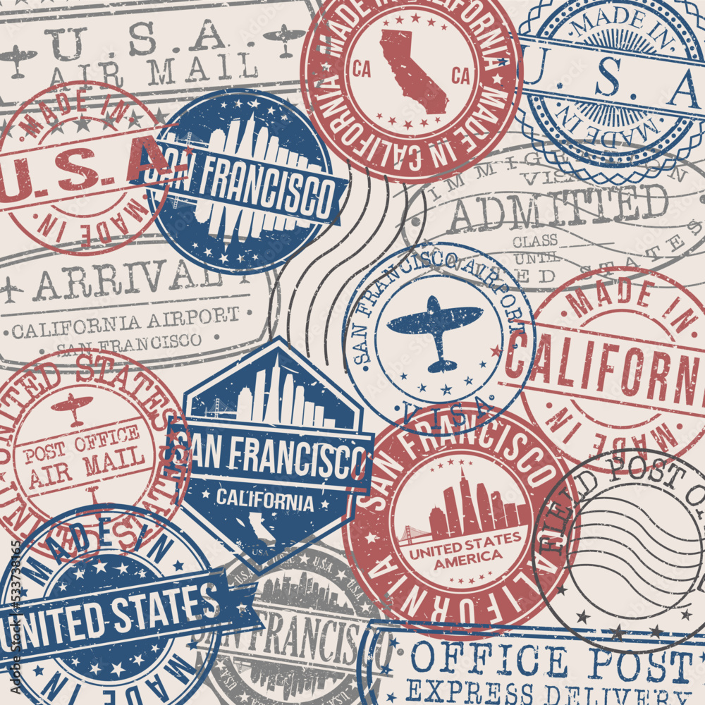 San Francisco, CA, USA Set of Stamps. Travel Stamp. Made In Product ...