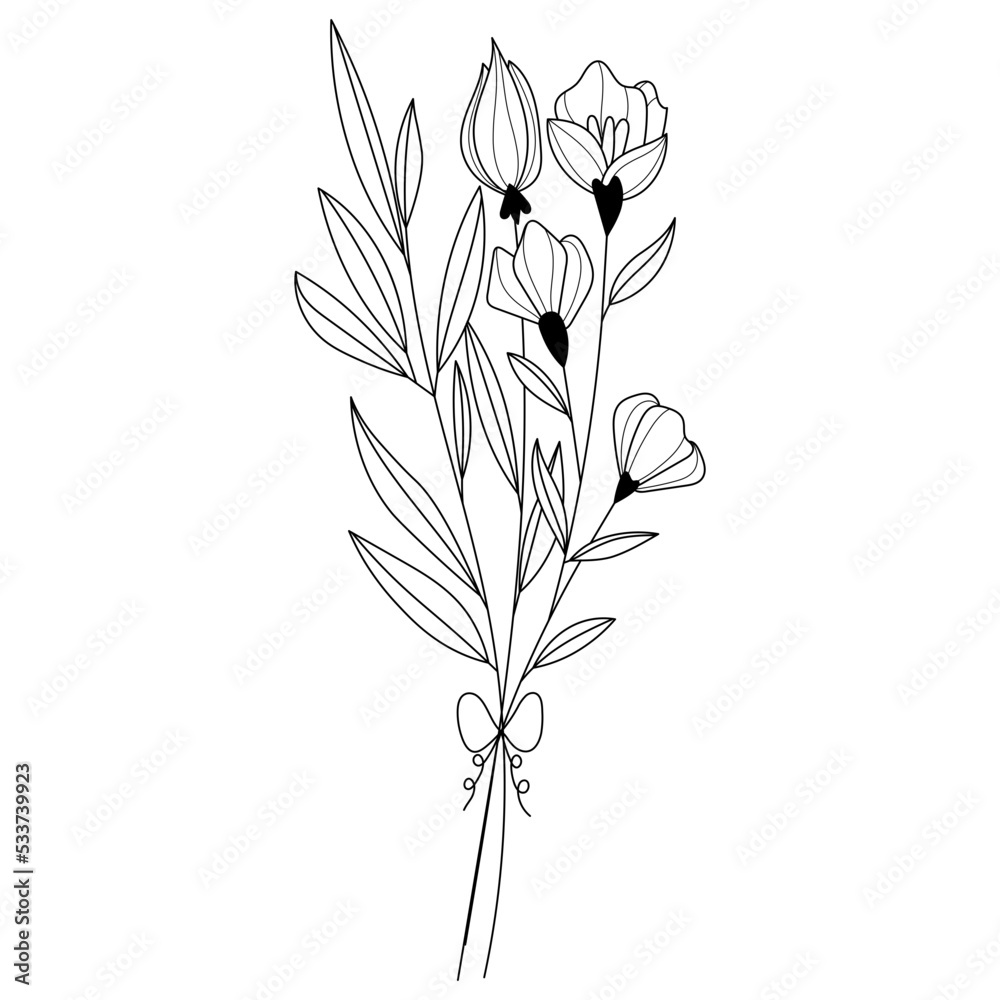 Wildflower floral Line art illustration Stock Vector | Adobe Stock