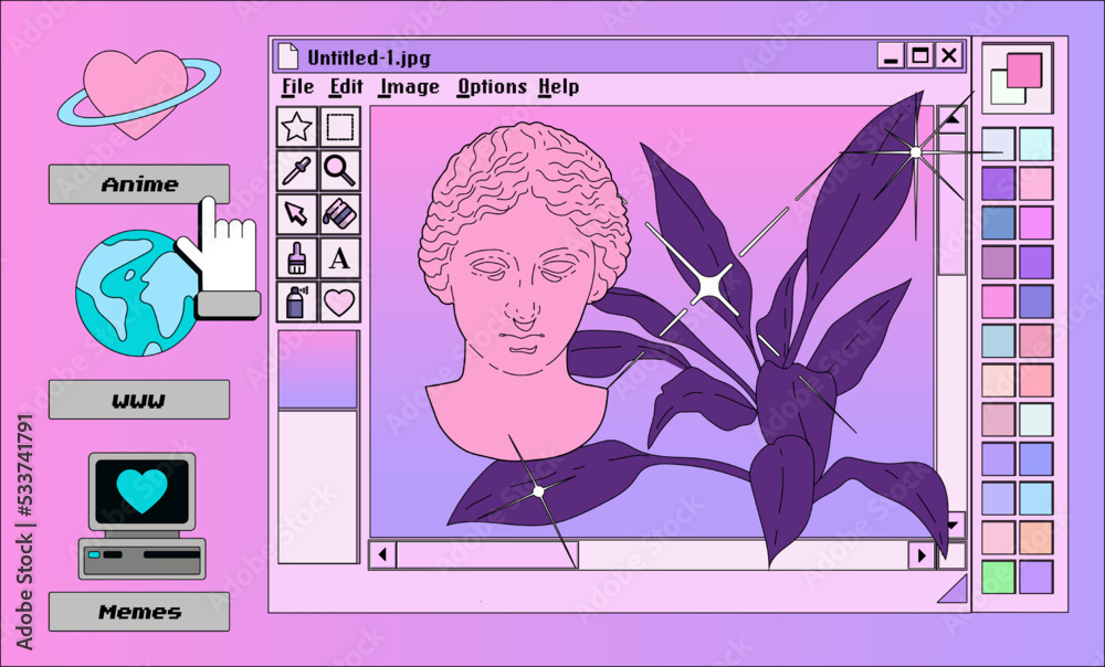 Retro vaporwave user interface with modal dialog window box of a ...