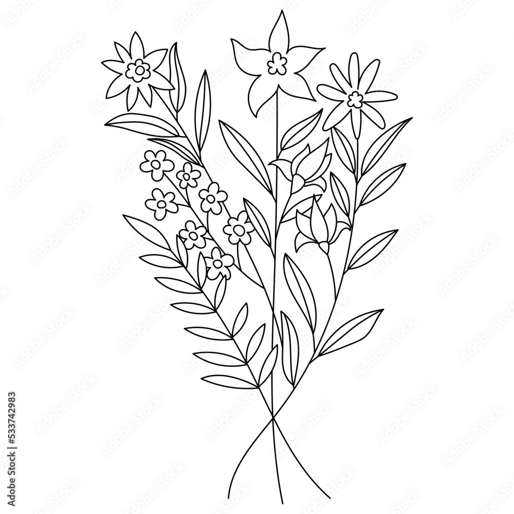 Wildflower floral Line art illustration Stock Vector | Adobe Stock