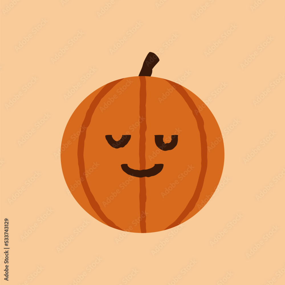 Halloween Pumpkin Relieved Emoticon, Cute Orange Face Emote With Closed ...