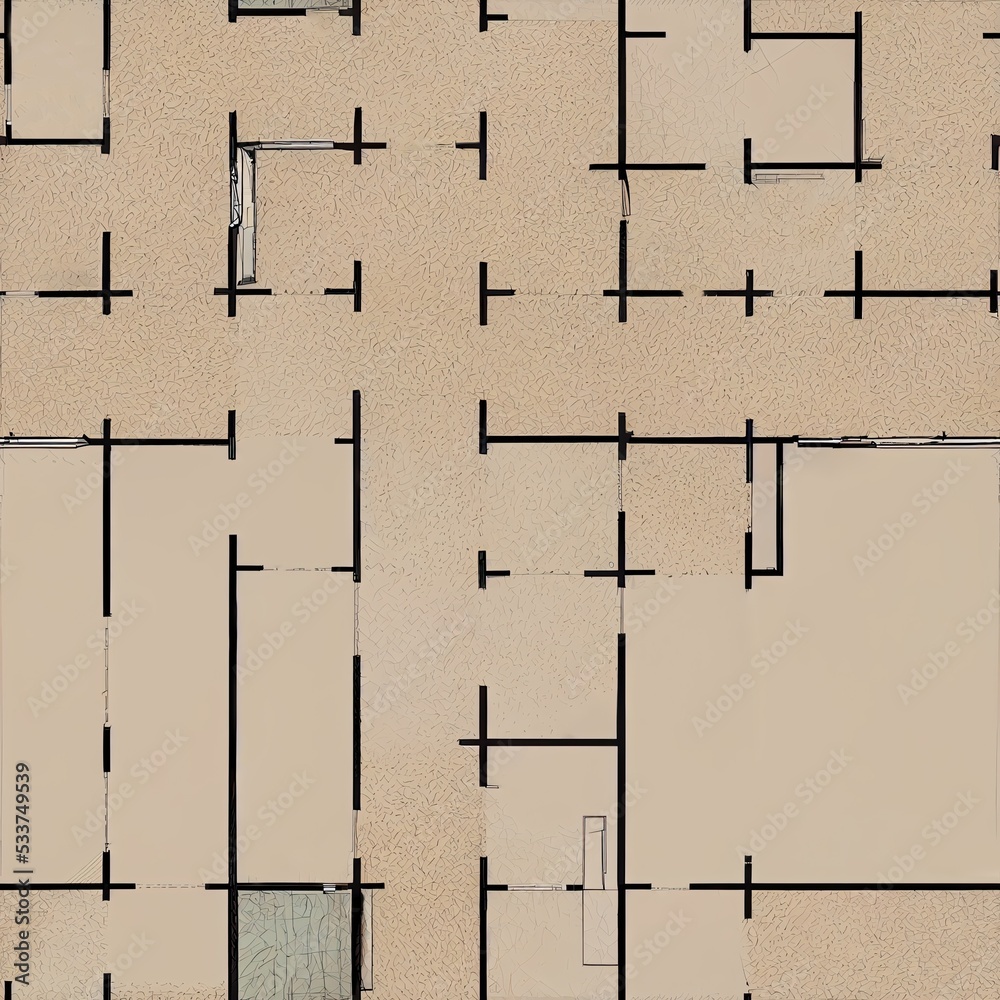 A top-view pattern map of a dungeon floor plan with rooms and doors. A ...