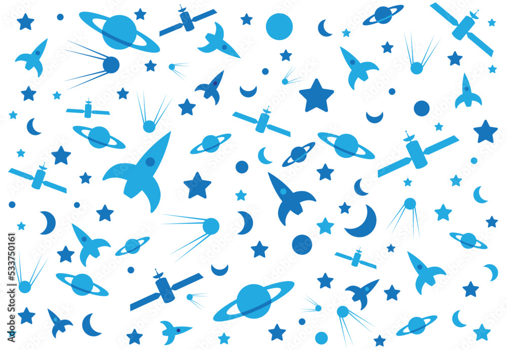 Vintage space background, set of retro style spaceships, satellites ...