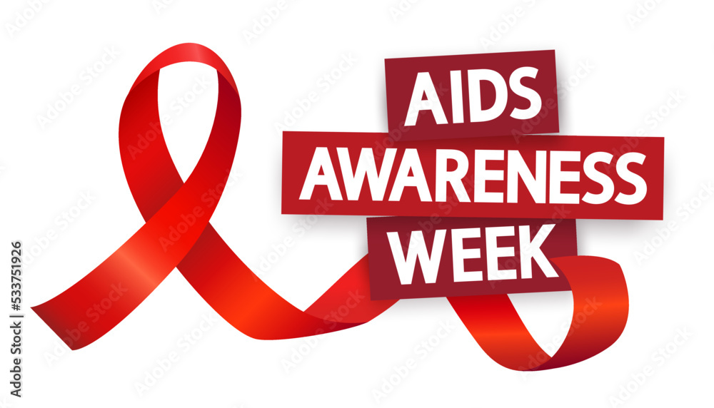 AIDS Awareness Week vector concept. Red ribbon and text on white. Stock ...