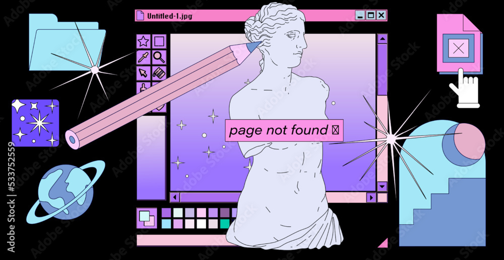 Retro vaporwave user interface with modal dialog window box of a ...