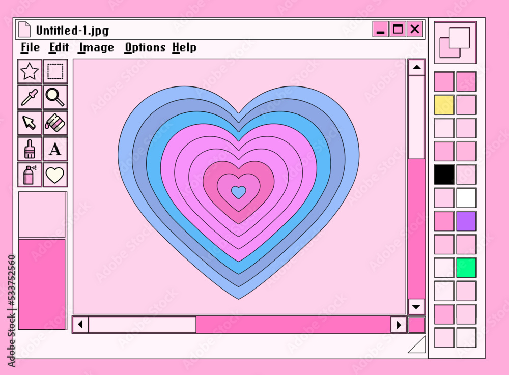 Retro user interface with graphic editor window box and icons. Y2K ...