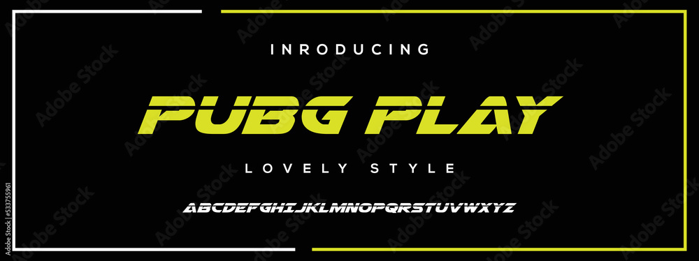 PUBG PLAY Sports minimal tech font letter set. Luxury vector typeface ...