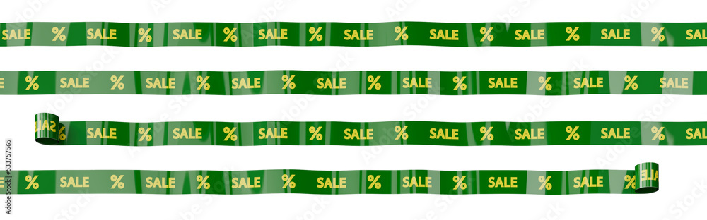 Realistic dark green sale curved tapes with discount sign isolated on ...