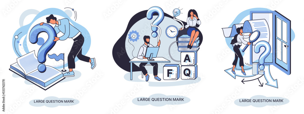Vetor de Ladge question mark metaphor. Problem and solution concept ...