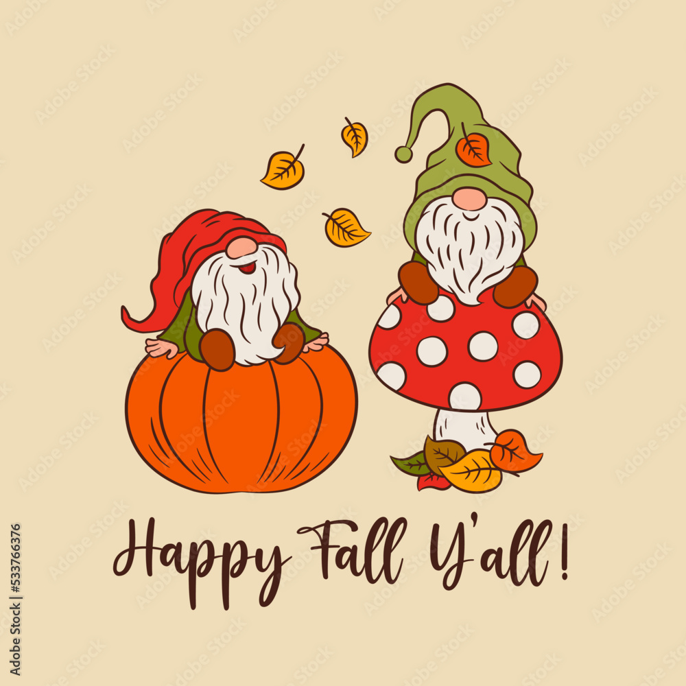Cute gnomes fall card template. Funny scandinavian gnome characters ...