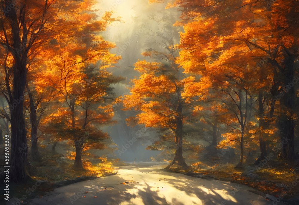 The autumn leaves blanket the ground, making for a beautiful scene. The ...