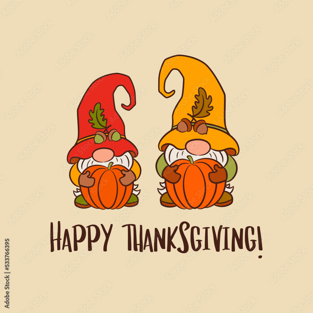 Cute gnomes fall card template. Funny scandinavian gnome characters ...