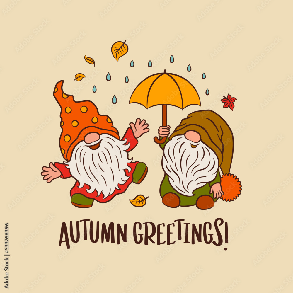 Cute gnomes fall card template. Children illustration autumn theme ...