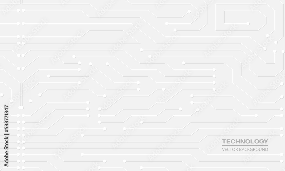 Abstract circuit board digital technology futuristic white concept background. Electronic hi ...