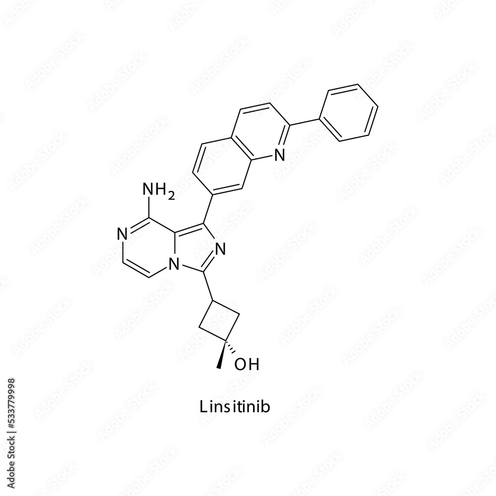 Linsitinib molecule flat skeletal structure, Tyrosine kinase - EGFR ...