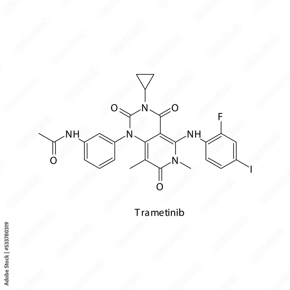 Trametinib molecule flat skeletal structure, Tyrosine kinase - MEK ...
