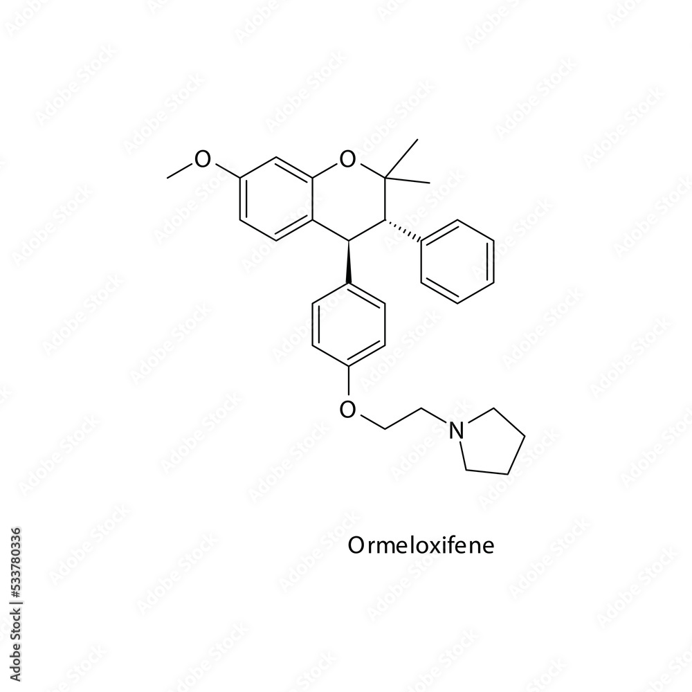 Ormeloxifene molecule flat skeletal structure, Estrogen receptor ...