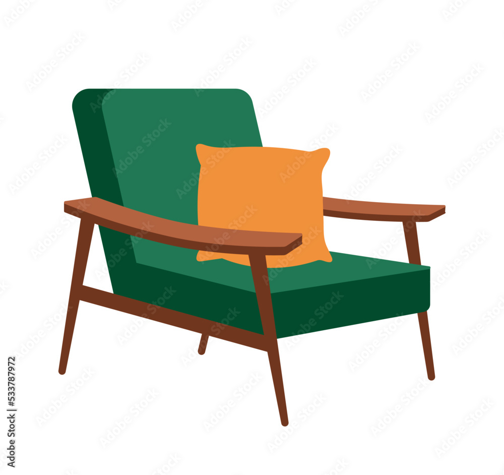 Element of home furniture. Sticker with comfortable chair with green ...