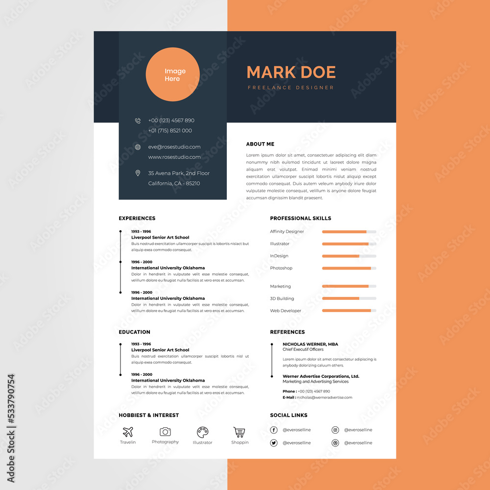 Creative cv resume design template vector. File template print cv ...