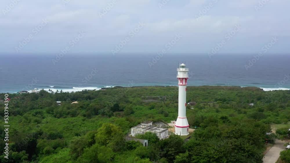 Aerial view: Cape Bolinao Lighthouse. Beautiful landscape, lighthouse ...