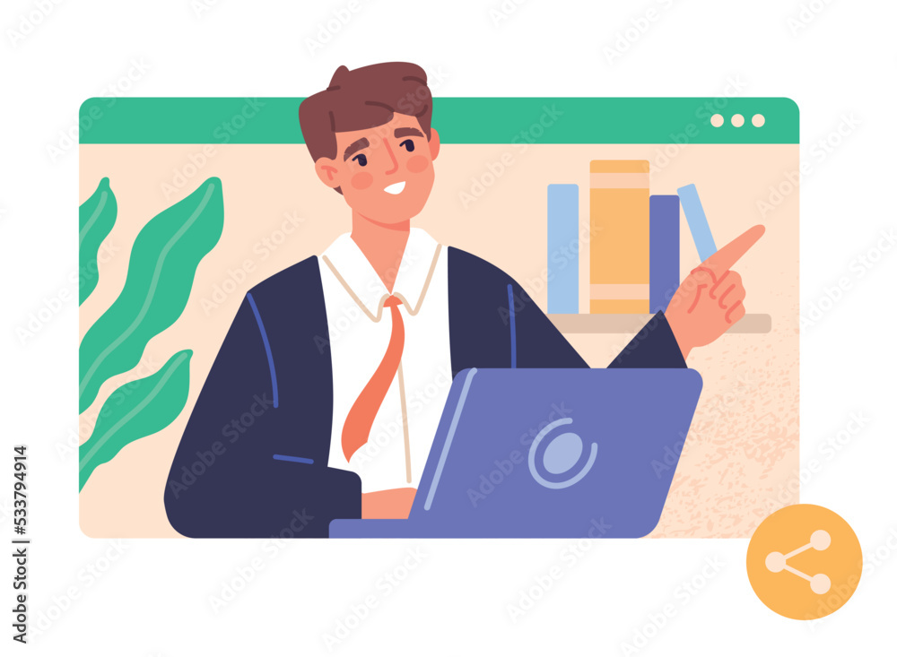 Team communication concept. Young guy sits behind laptop next to of ...