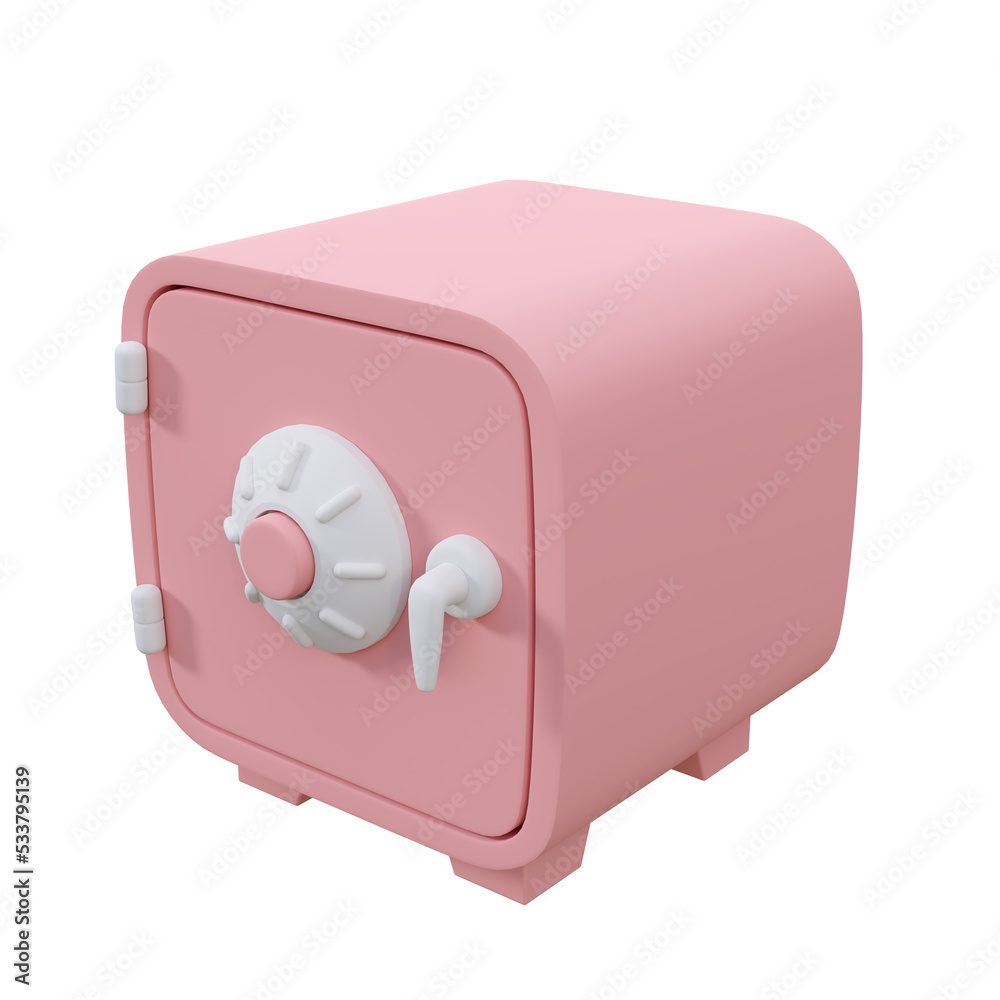 Cartoon style pink money safe with transparent background 3d render ...