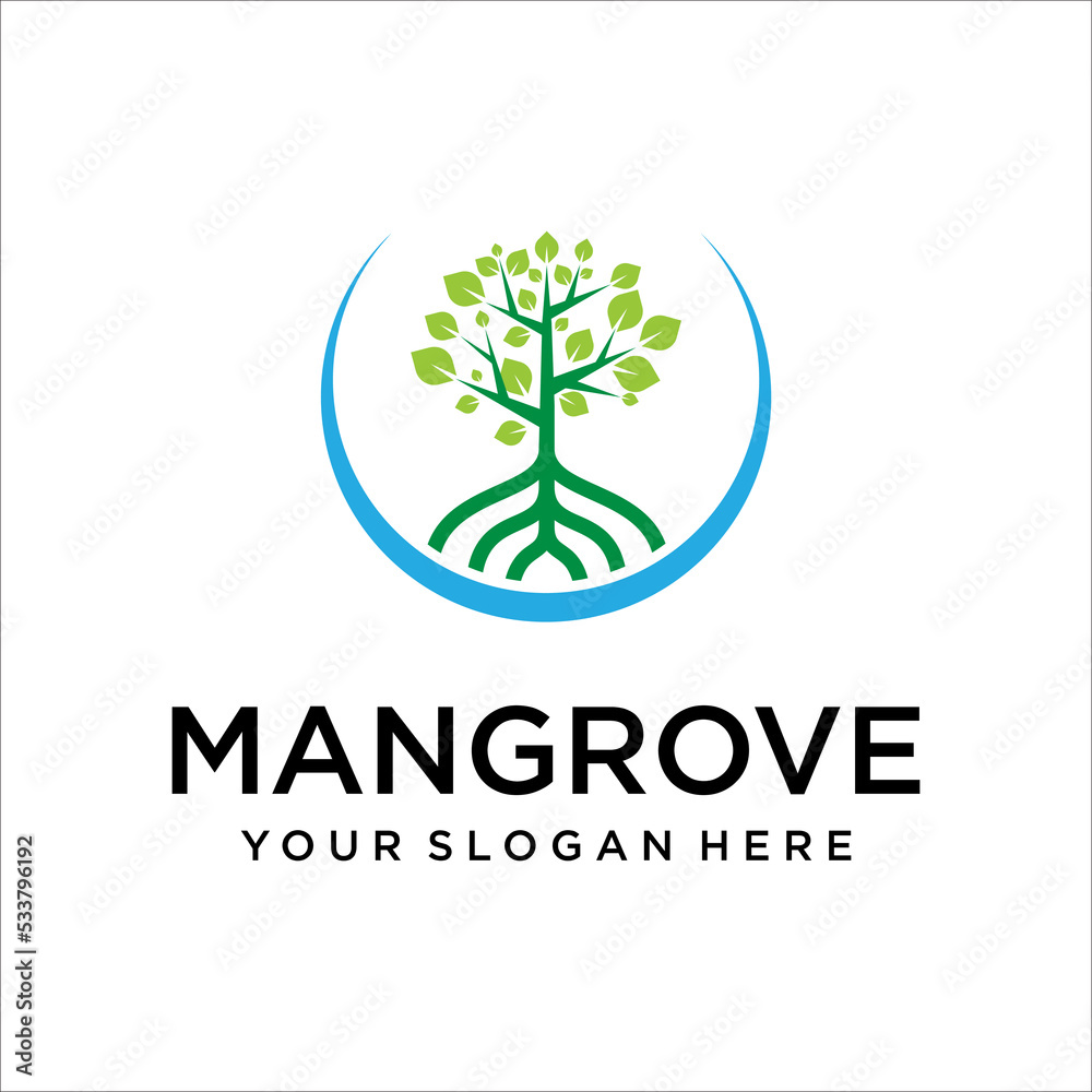 mangrove trees, logo vector with circle shape, with green color, iconic ...