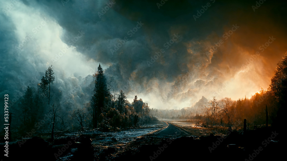 dark fantasy landscape, desolate land, dark sky, clouds, Stock ...