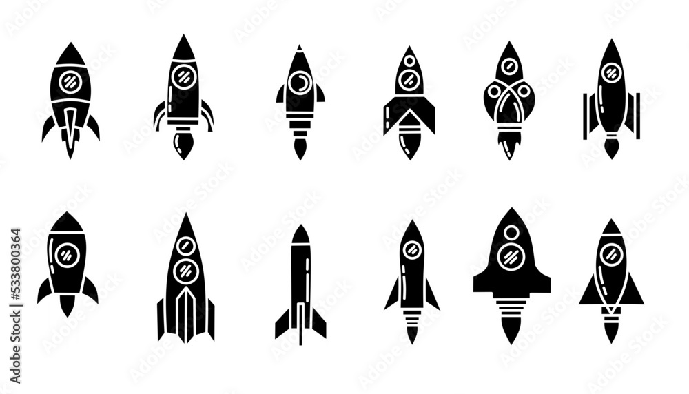 rocket icon set black and white illustration design Stock Vector ...