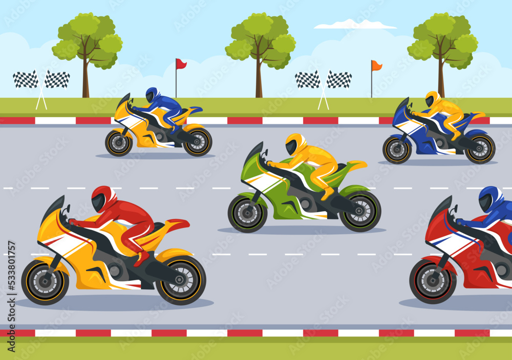 Racing Motosport Speed Bike Template Hand Drawn Cartoon Flat ...