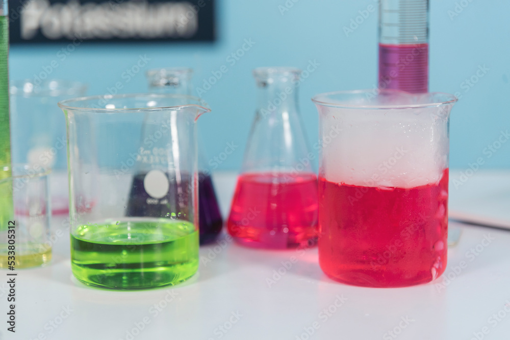 Science chemistry glass tubes objects on lab background. Liquid tube ...