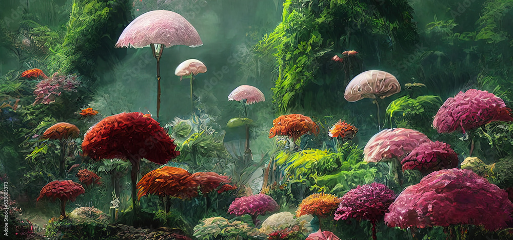 Fantastic Colorful Flower Forest in Mysterious Mountain Fantasy ...