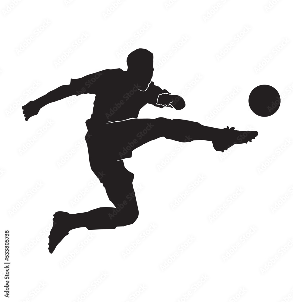 Male football. silhouette of athlete soccer players with ball in motion ...