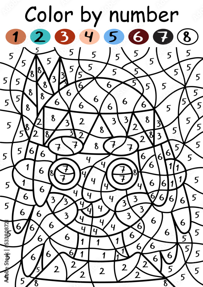 Happy native american with warbonnet color by number game vector. Happy ...