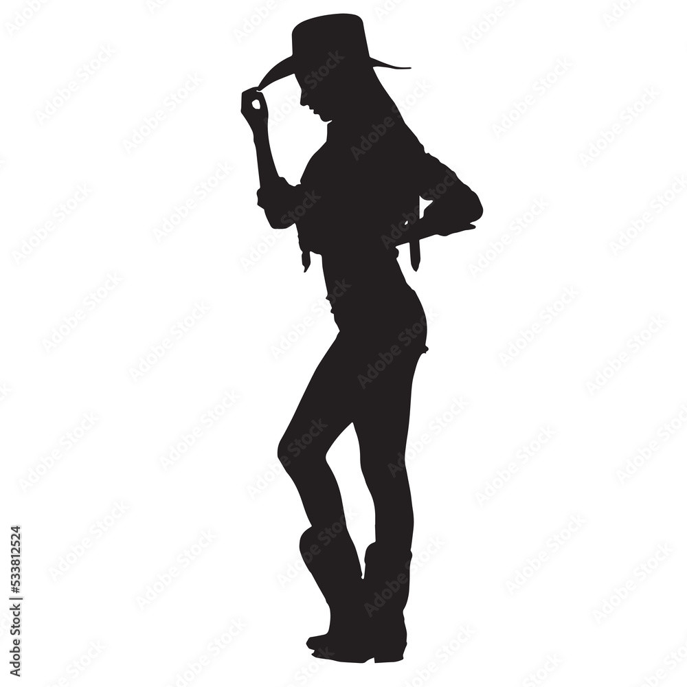 Vetor De Beautiful Cowgirl Silhouette On White Background Do Stock