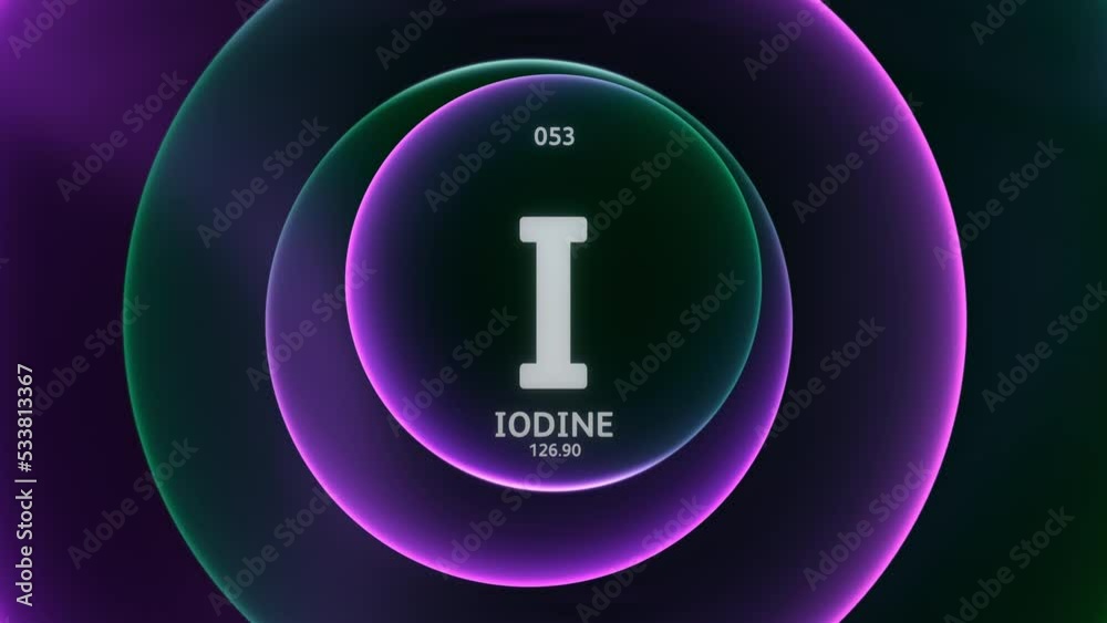 Iodine as Element 53 of the Periodic Table. Concept animation on ...