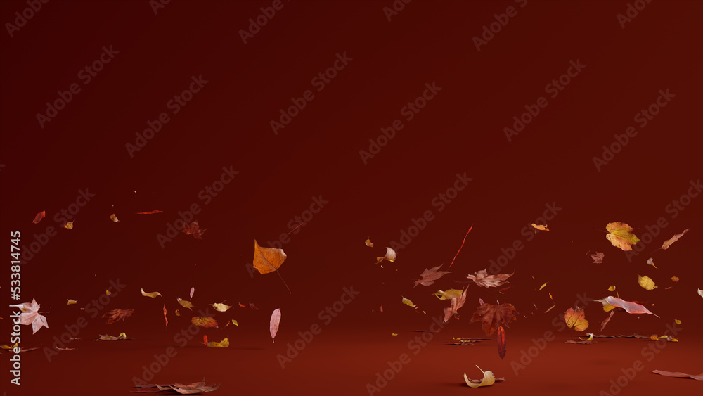 Deep Red Holiday Wallpaper with Falling Autumn Leaves. Natural Banner ...