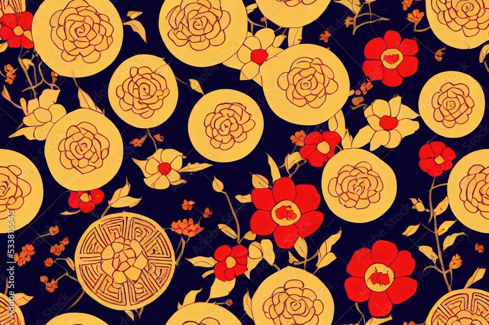 Seamless pattern with Chinese and Asian elements on color background ...