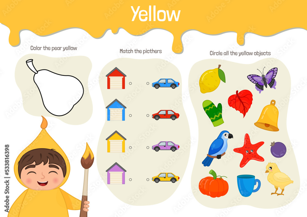 Vector educational material for children. Worksheet study yellow color ...