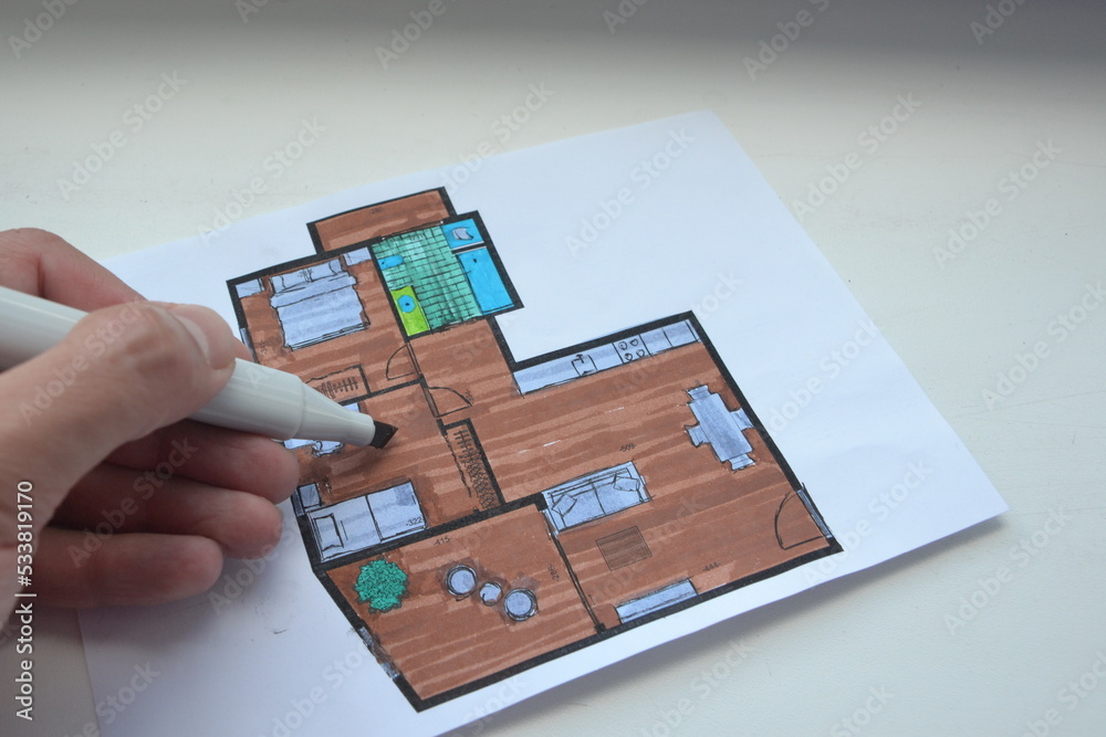 Home designer. Furniture elements. Floor plan in top view. Detailed ...