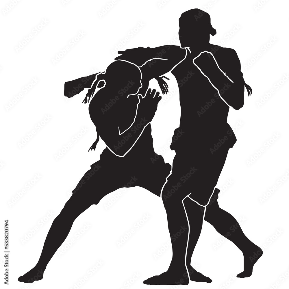 Male silhouette Muay Thai kickboxing kick boxer boxing men isolated ...