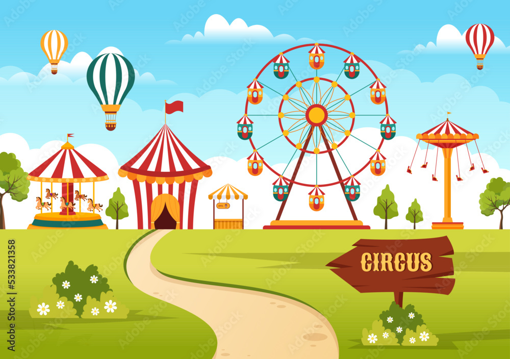 Circus Template Hand Drawn Cartoon Flat Illustration with Show of ...