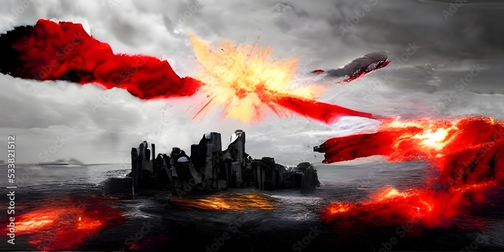 The doomsday scene of earth. Eerie night scene of the aftermath of an ...