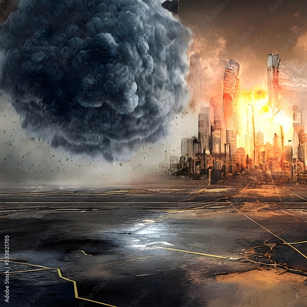 The doomsday scene of earth. Eerie night scene of the aftermath of an ...