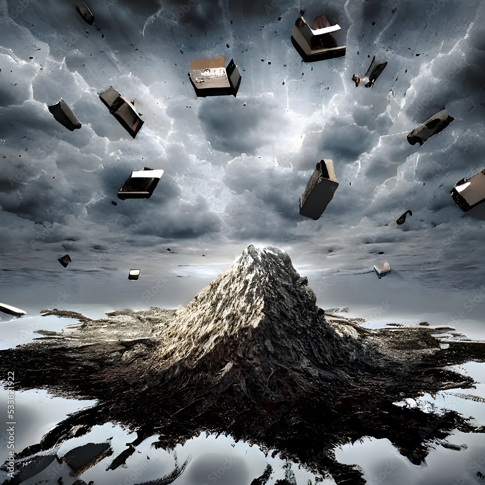 The doomsday scene of earth. Eerie night scene of the aftermath of an ...