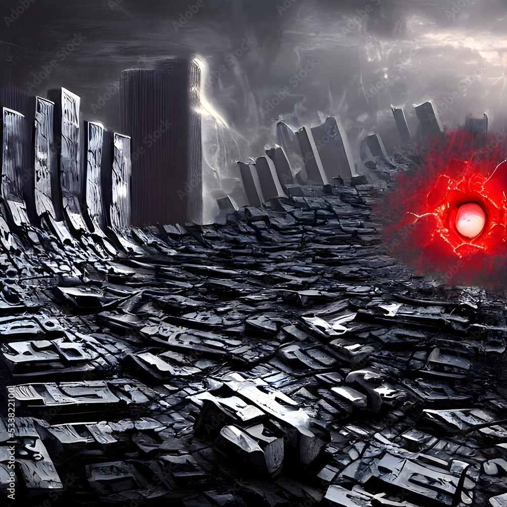 The doomsday scene of earth. Eerie night scene of the aftermath of an ...