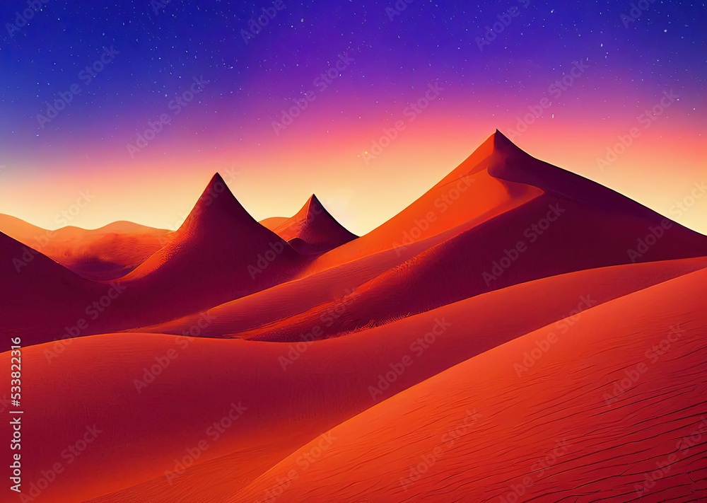 Majestic Sahara Desrt with Fantastic Red Sand Dunes. Fantasy Backdrop ...