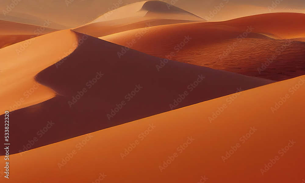 Majestic Sahara Desrt with Fantastic Red Sand Dunes. Fantasy Backdrop ...