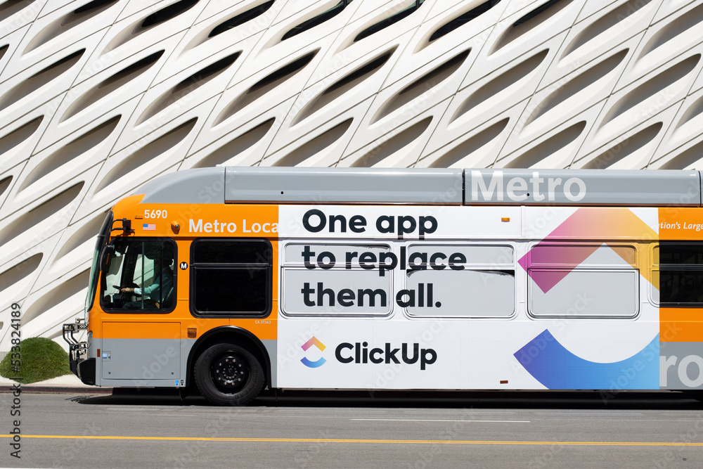 Los Angeles, CA, USA - May 11, 2022: ClickUp advertising is seen on a ...