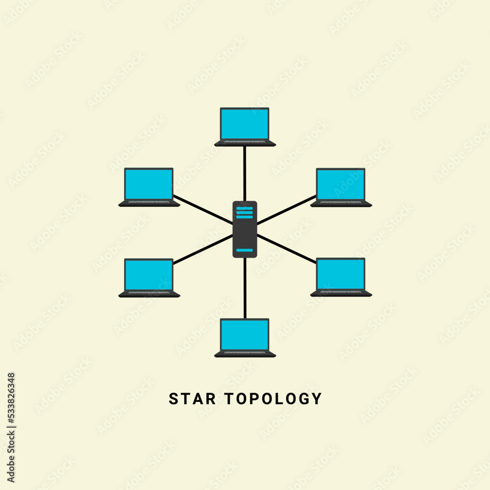 Star topology network vector illustration, in computer network ...